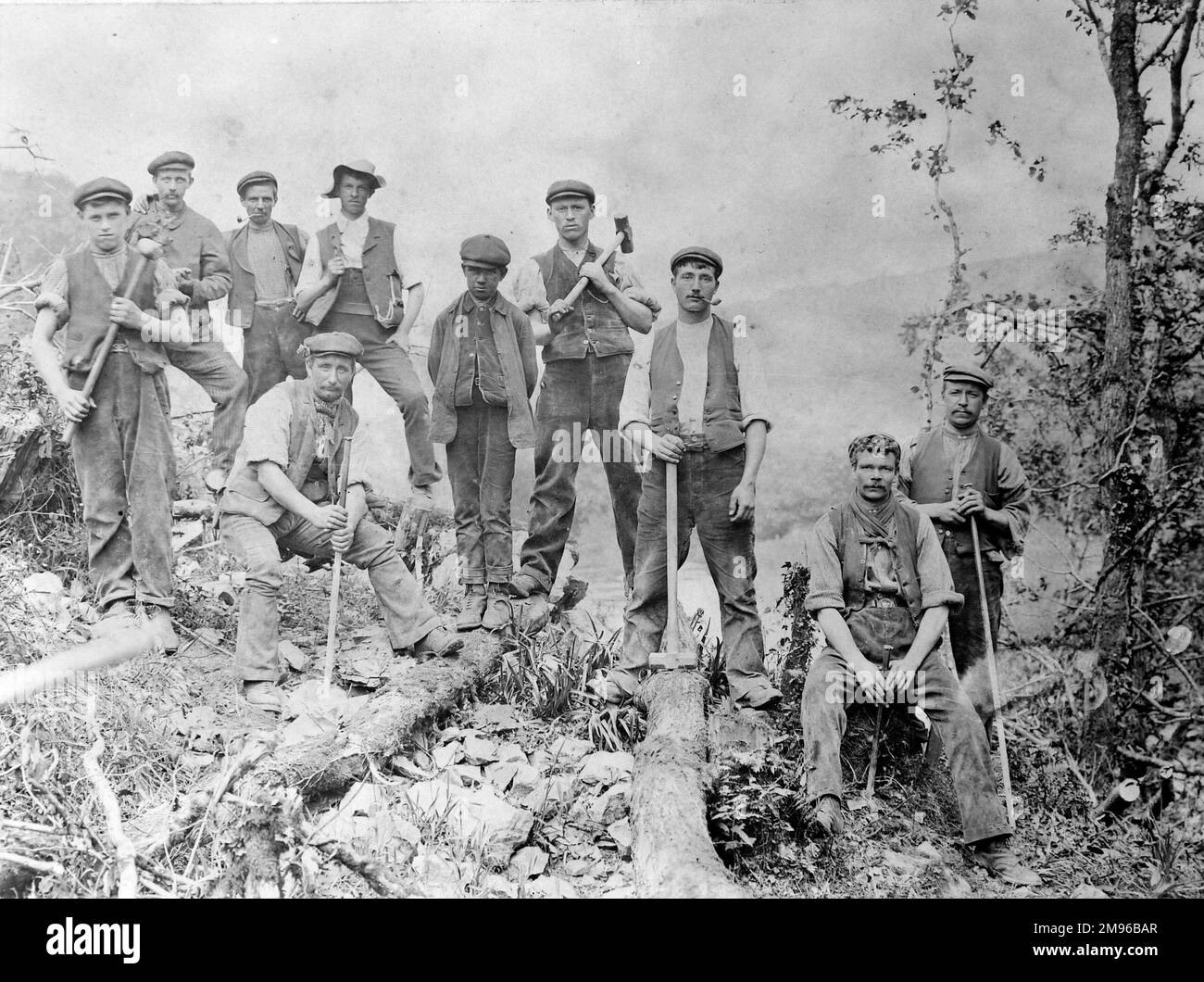 A group of ten Great Western Railway navvies working on the Treffgarne ...