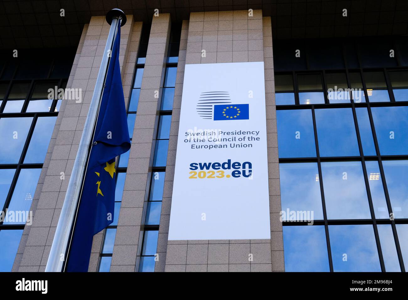 Brussels, Belgium. 17th Jan, 2023. A view of a banner outside the EU ...