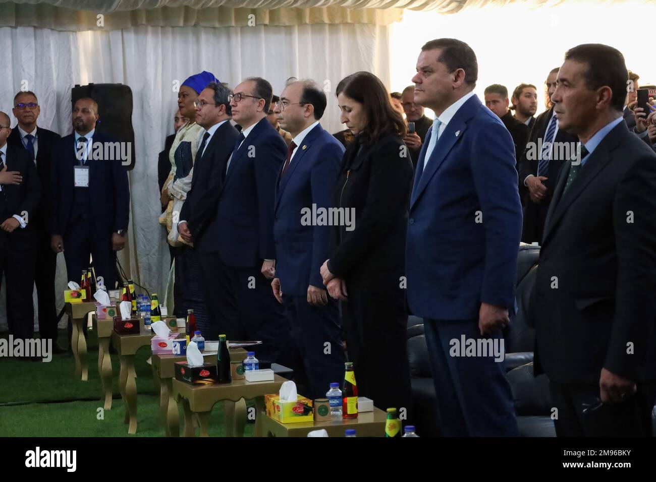 Libyan President Abdel Hamid al-Dabaiba (R2) seen during the opening of ...