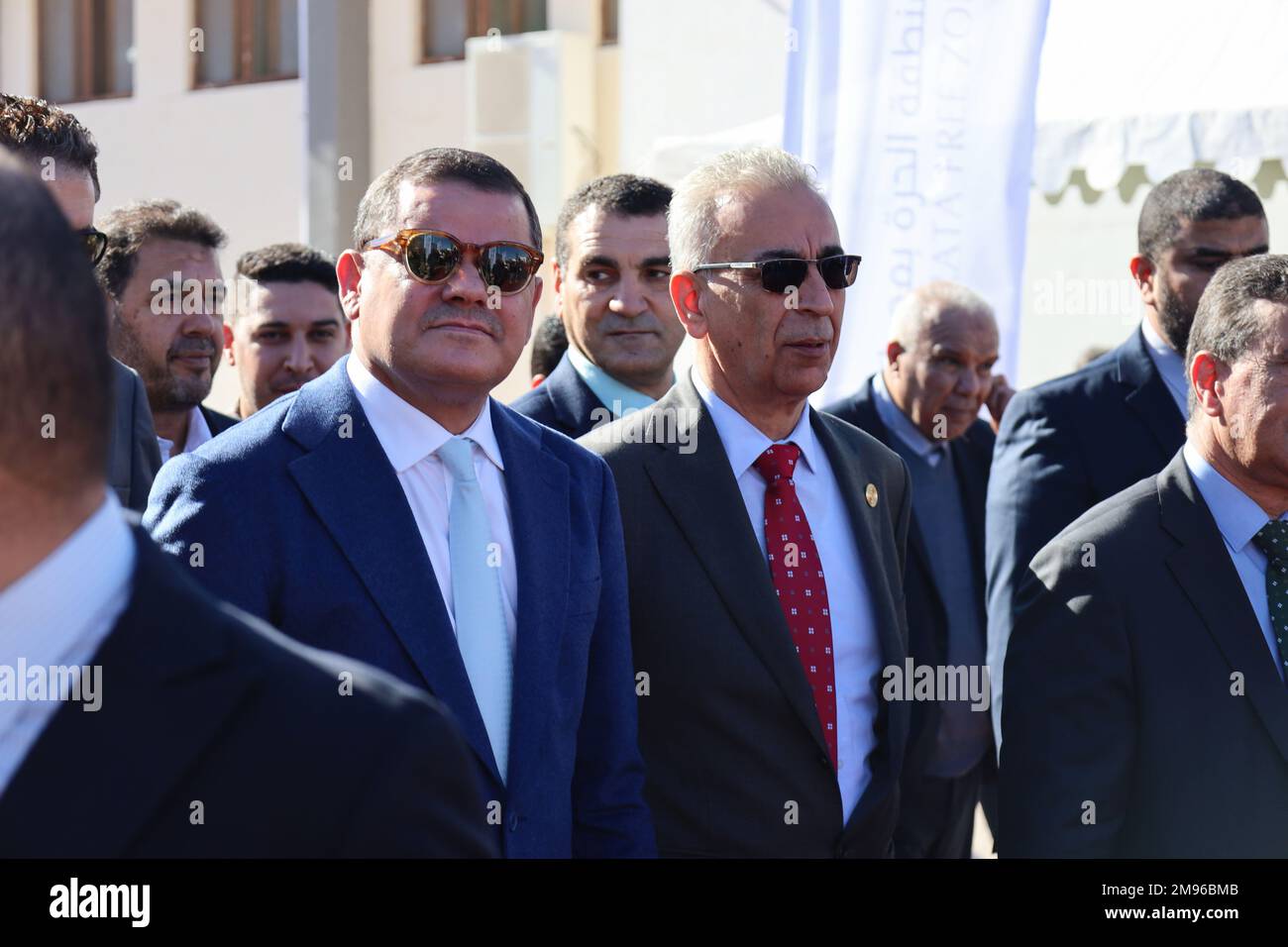 Libyan President Abdel Hamid al-Dabaiba (L) seen during the opening of ...