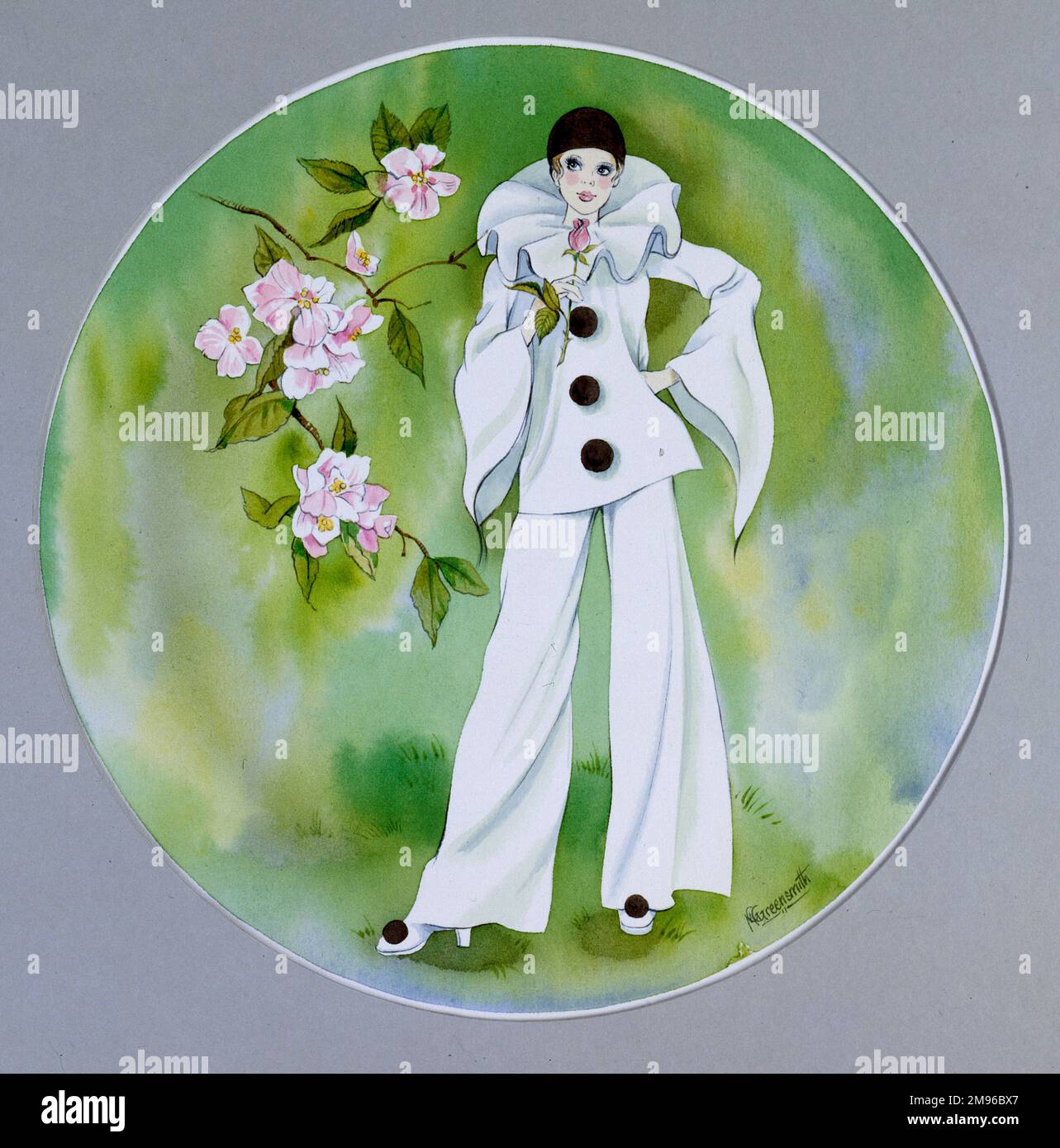 Girl in a Pierrot Costume in this stylised circular painting by Malcolm ...