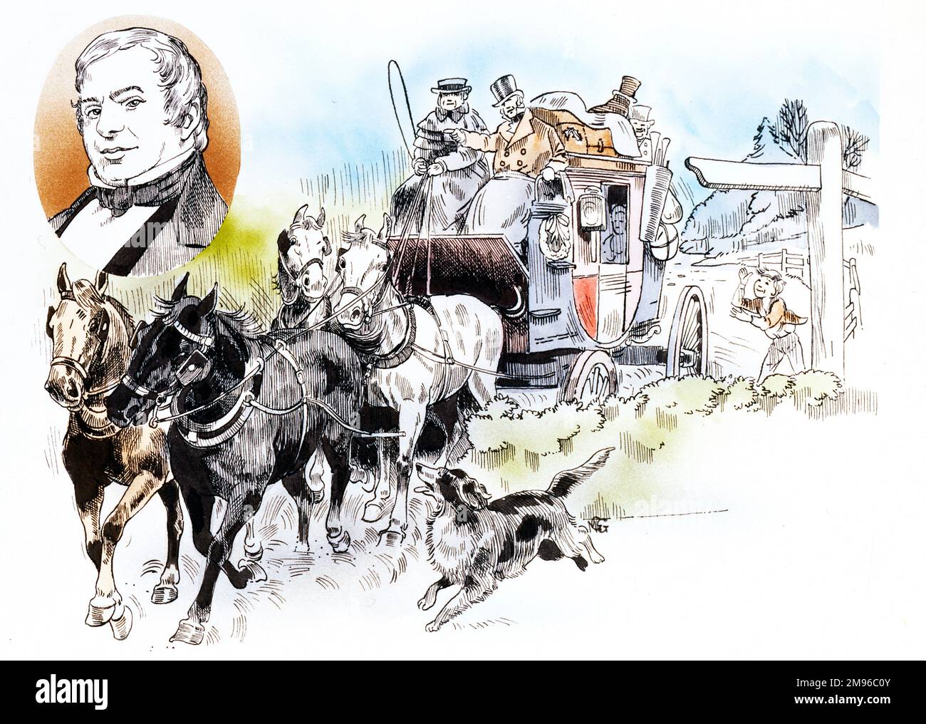 A stagecoach and horses races along a country road Stock Photo - Alamy