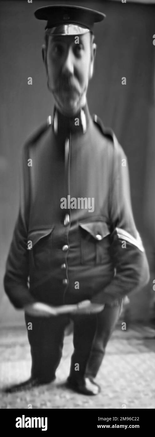 Fancy portrait of a soldier in a distorting mirror, with the upper part ...