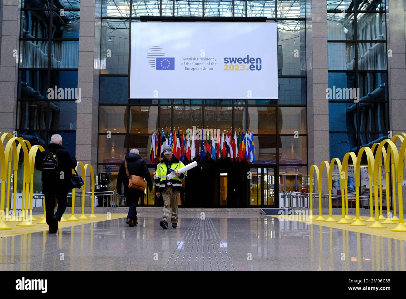 Brussels, Belgium. 17th Jan, 2023. A view of a banner inside the EU ...