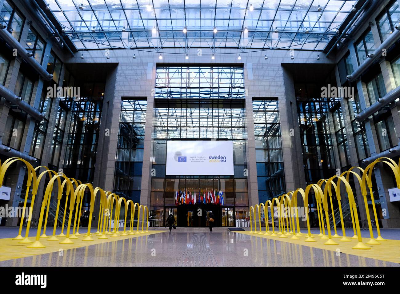 Brussels, Belgium. 17th Jan, 2023. A view of a banner inside the EU ...