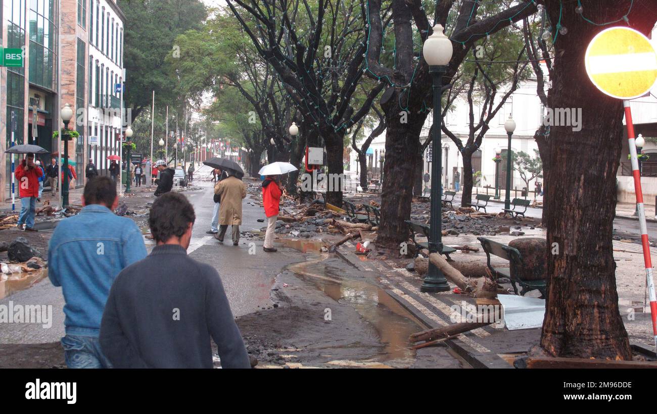 Flood damage to the streets of Funchal, Madeira - February, 2010 Stock ...