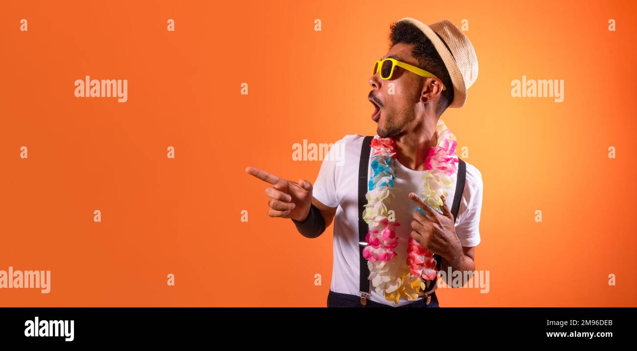 Carnival Outfit Party. Portrait of Black Man With Carnival Props ...