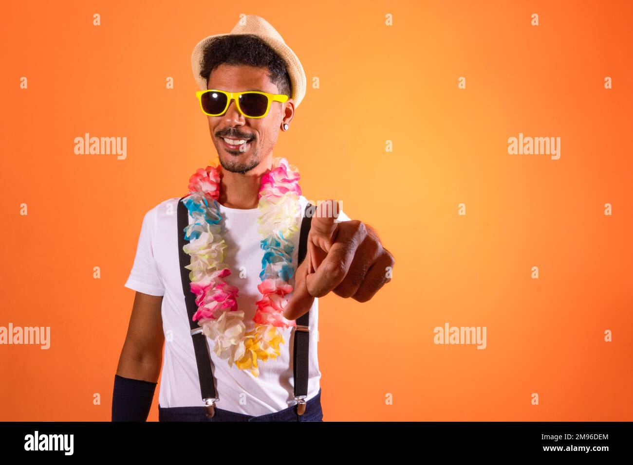 Carnival Outfit Party. Portrait of Black Man With Carnival Props ...
