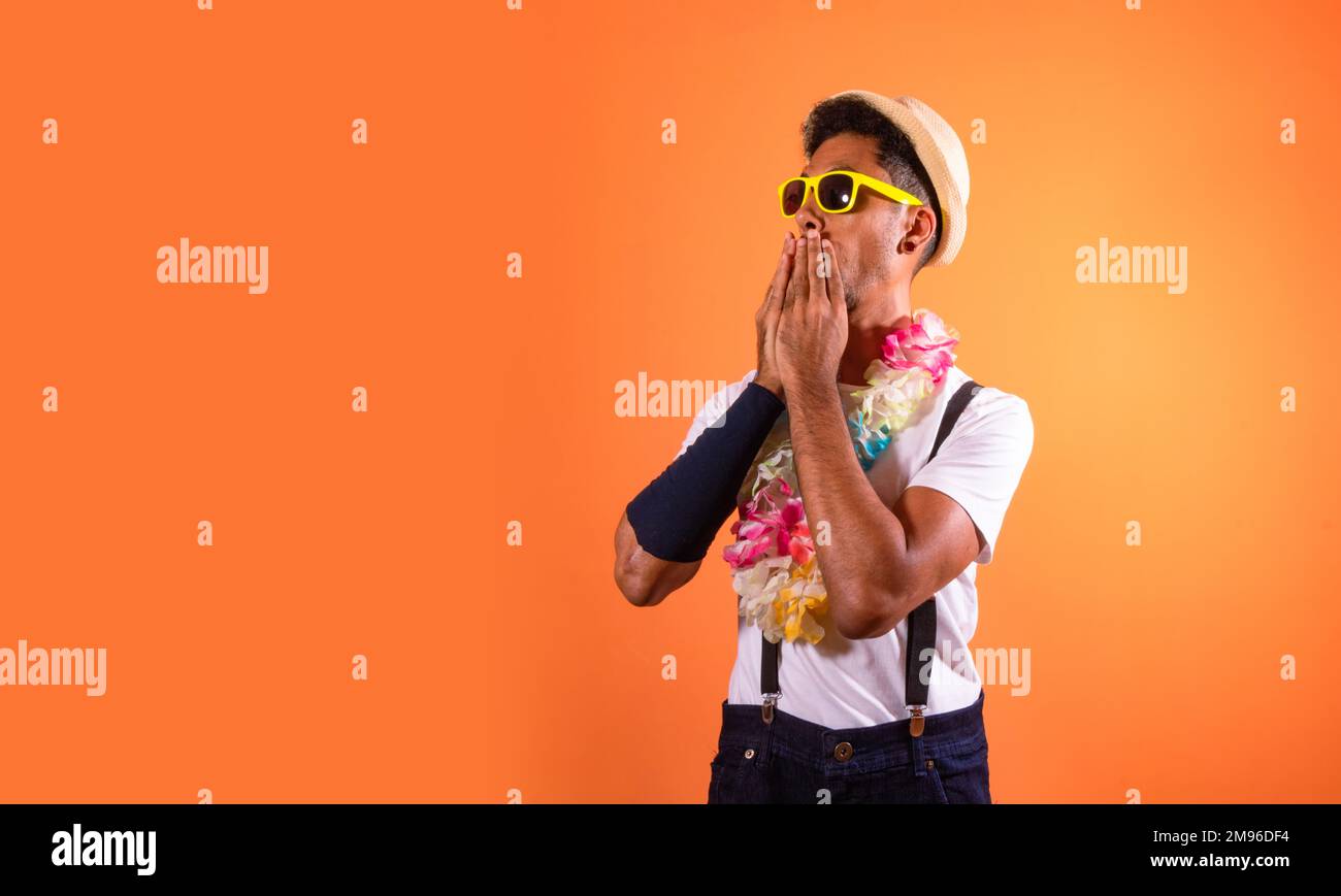 Carnival Outfit Party. Portrait of a Worry Black Man With Carnival ...