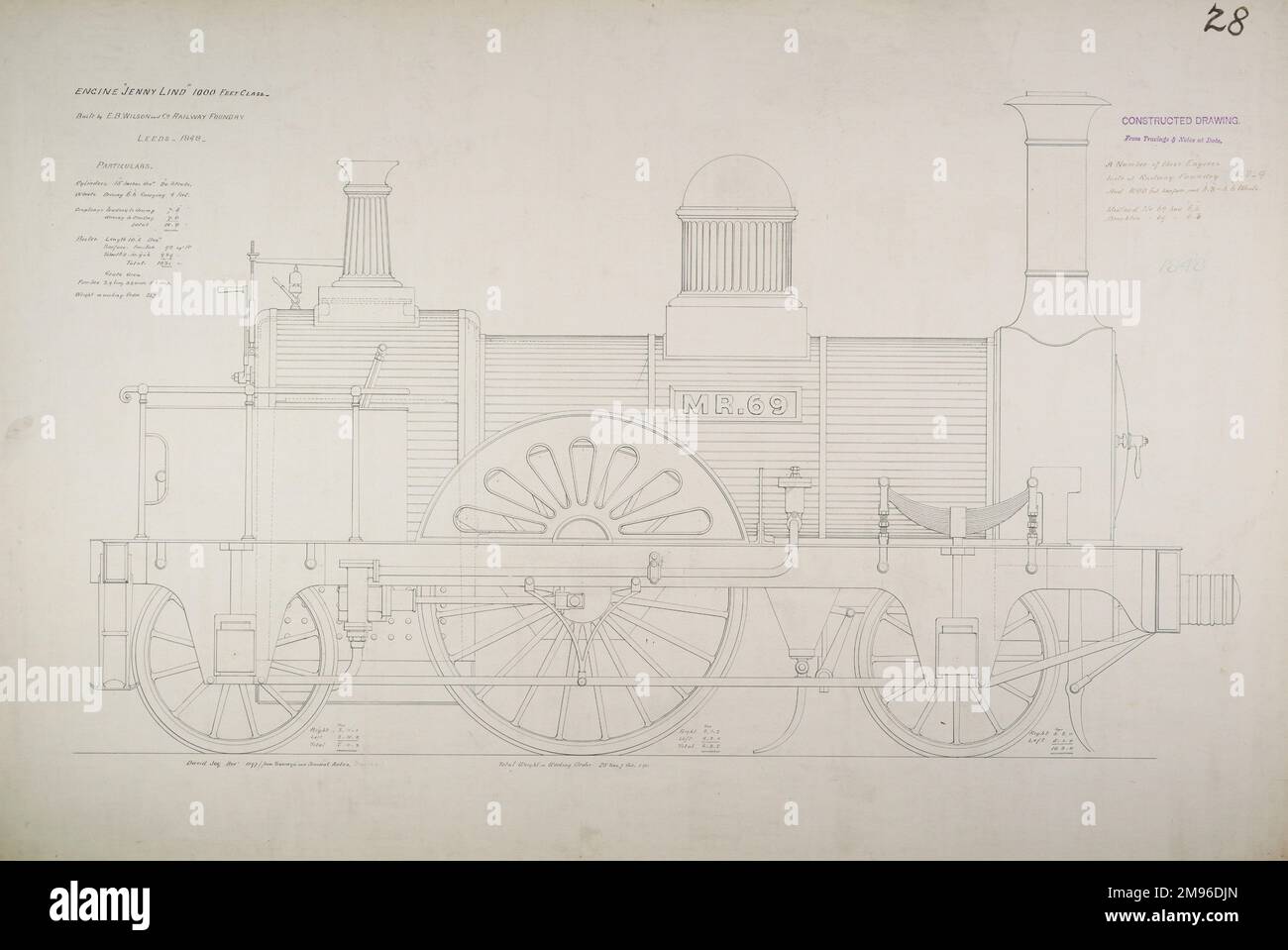 Constructed drawing of Jenny Lind, side elevation, from contemporary ...