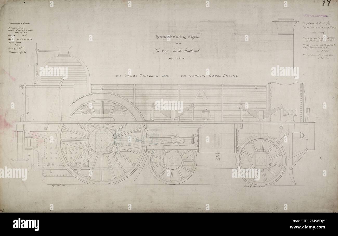 Stephenson's Great A locomotive coaching engine, side elevation Stock ...
