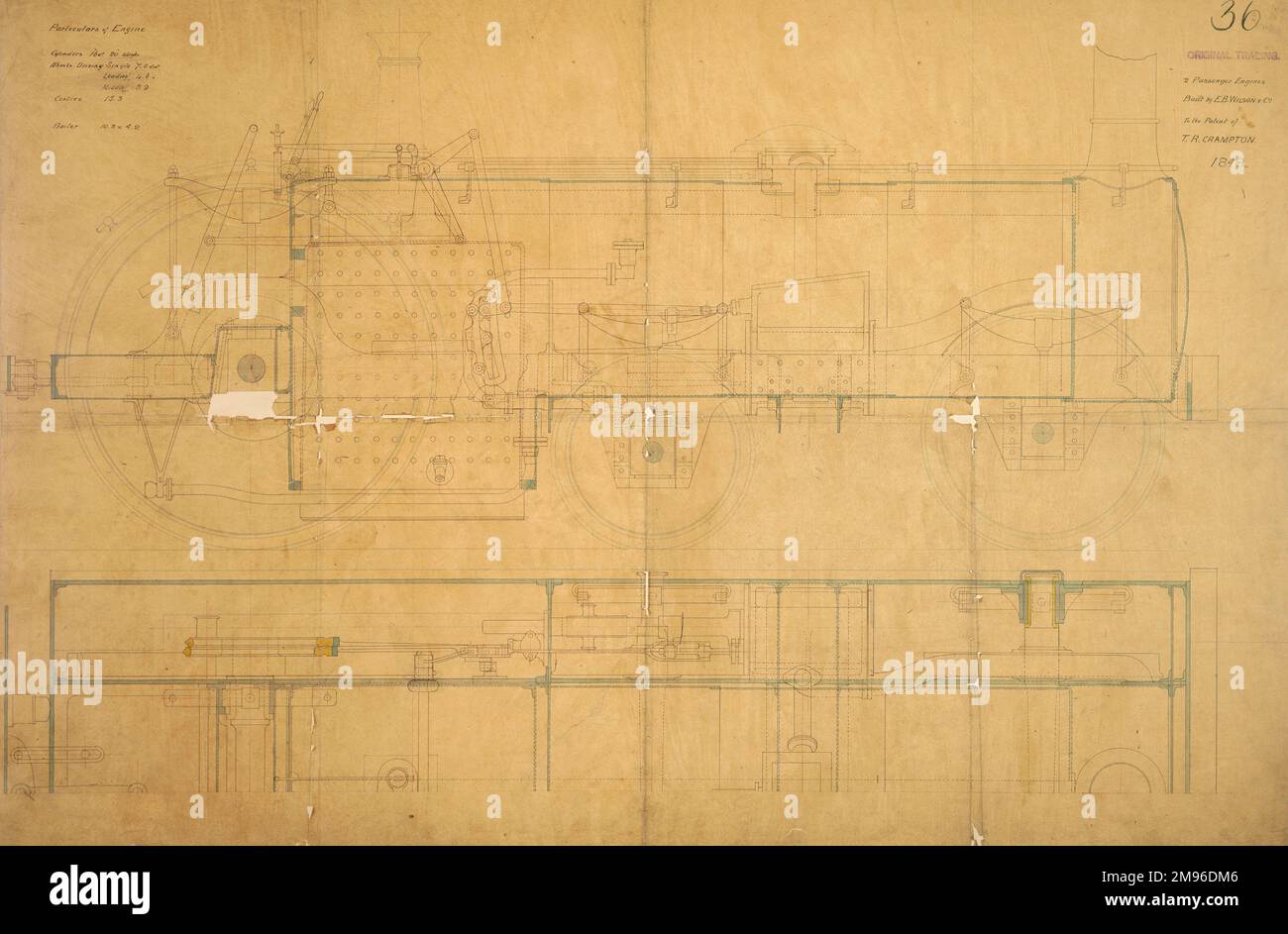 Locomotive passenger engine, side elevation and section Stock Photo - Alamy