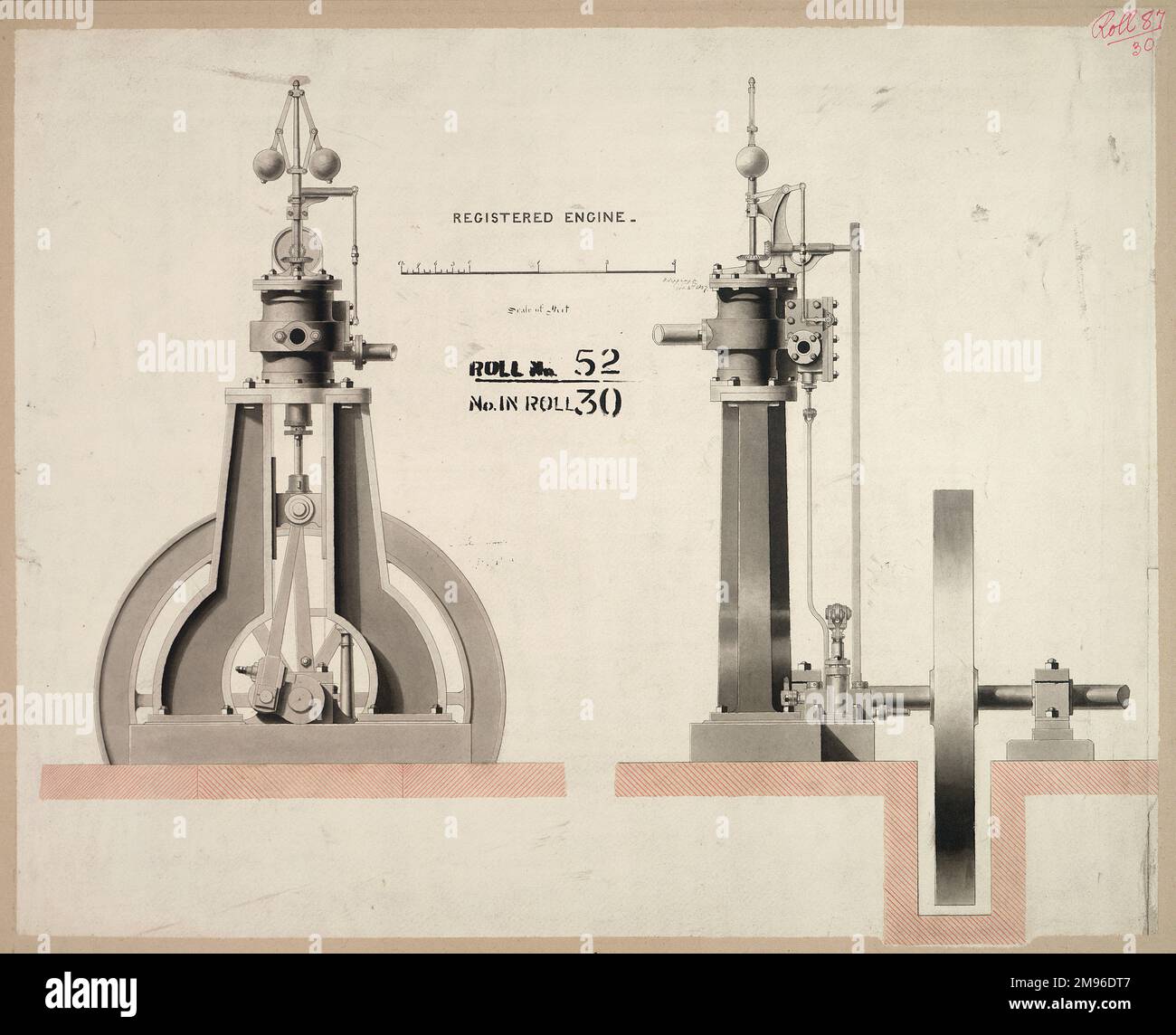 Registered engine, front and side elevations Stock Photo - Alamy