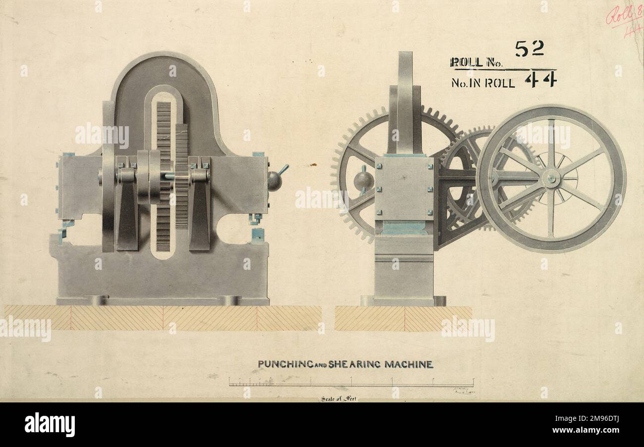 Punching and shearing machine, front and side elevations Stock Photo ...