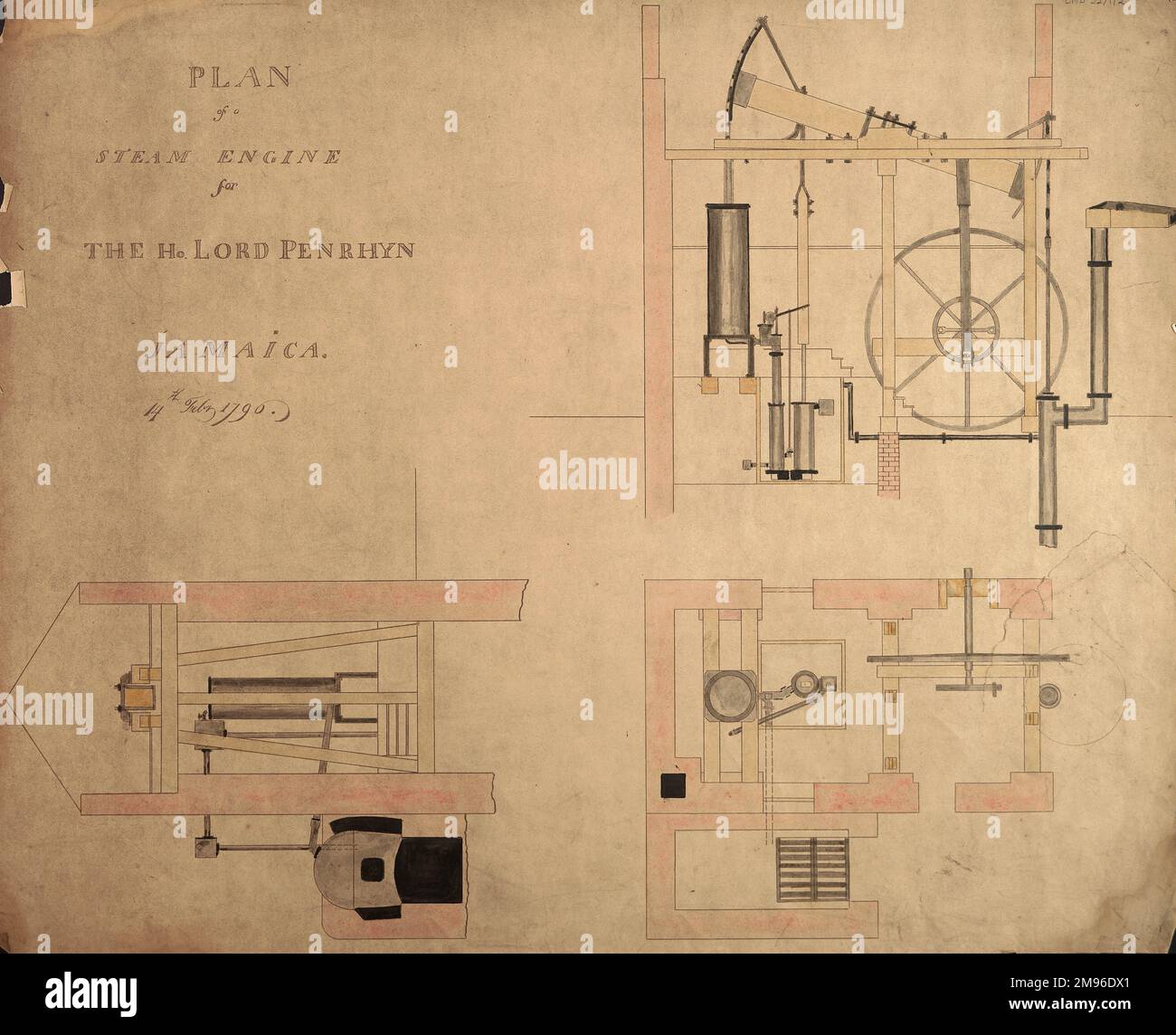 Plan of a steam engine for the Hon Lord Penrhyn, Jamaica Stock Photo ...