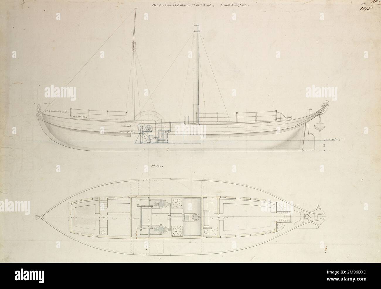 The steam yacht 'Caledonia', engineering drawing, 1819 Stock Photo - Alamy