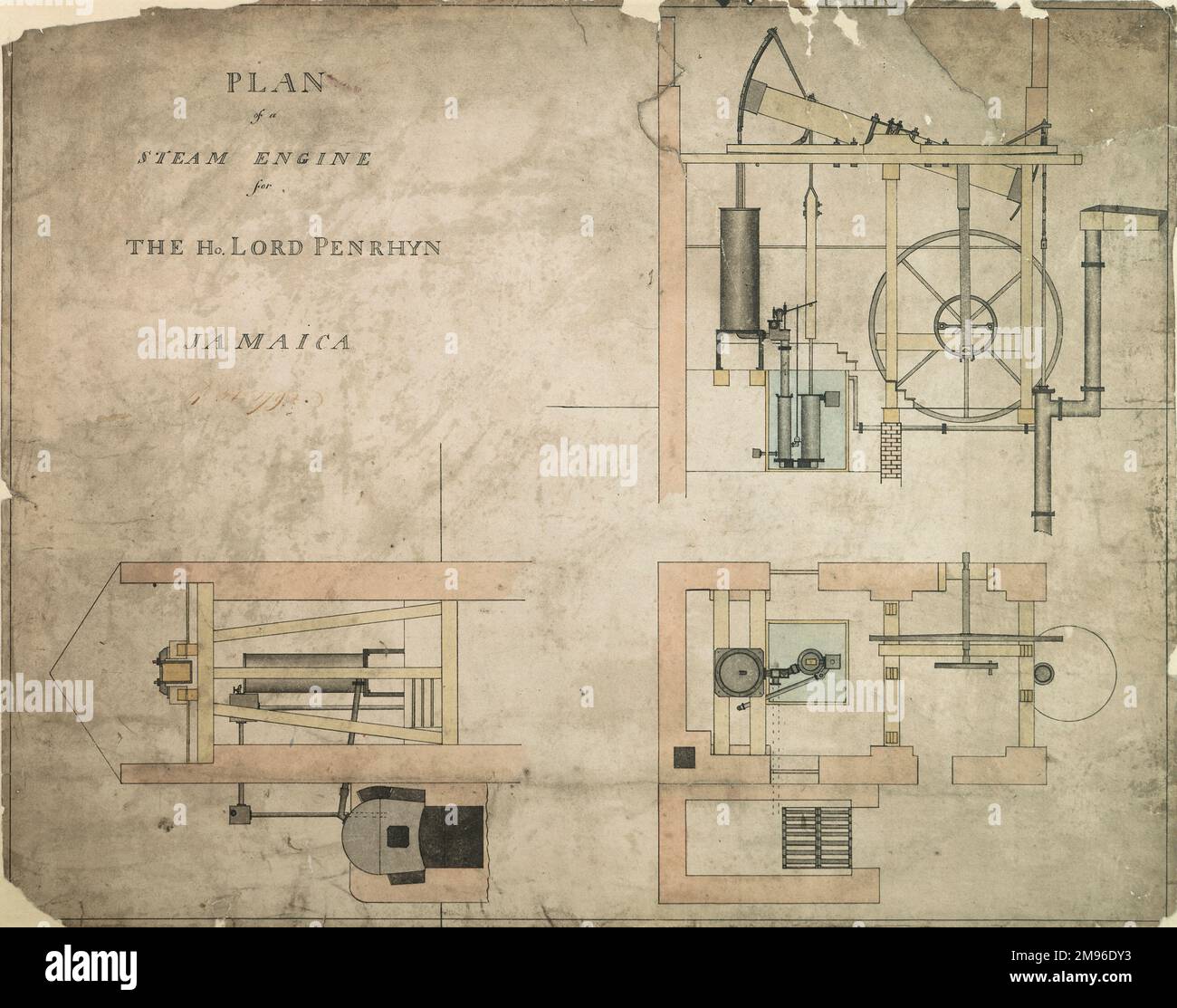 Plan of a steam engine for the Hon Lord Penrhyn, Jamaica Stock Photo ...