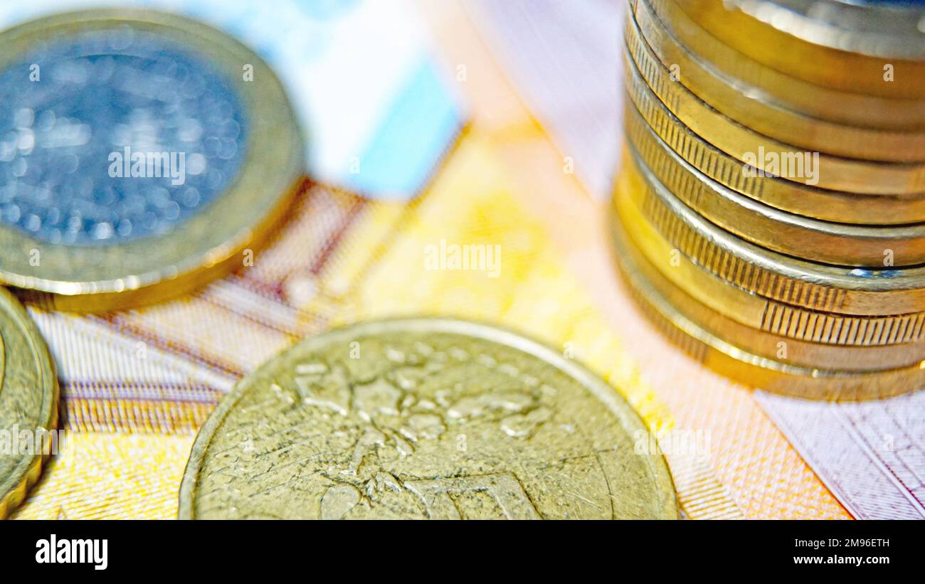 Banknotes, coins and paper money on white background Stock Photo - Alamy