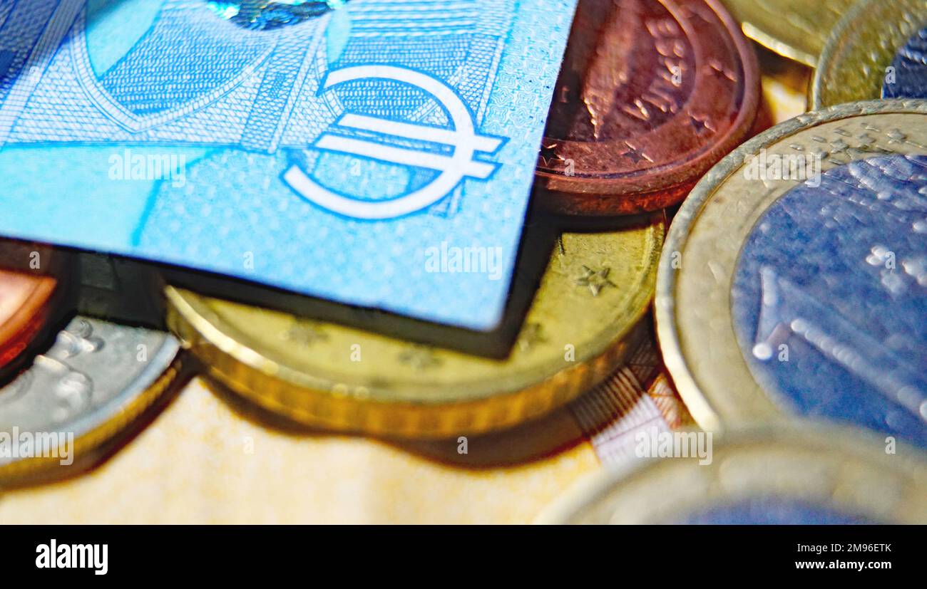Banknotes, coins and paper money on white background Stock Photo - Alamy