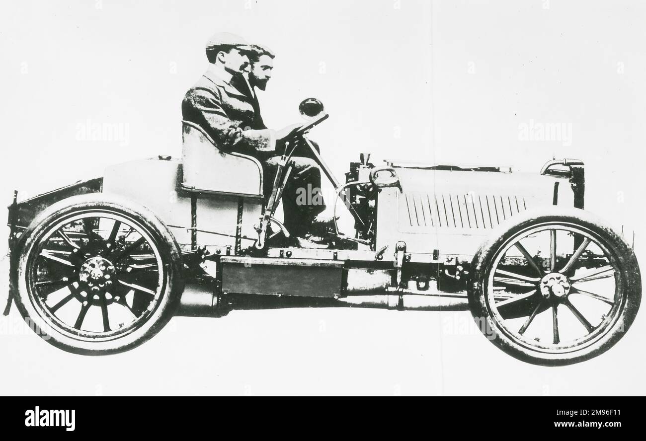 M S Napier (bearded) beside S F Edge in the four cylinder Napier racing ...