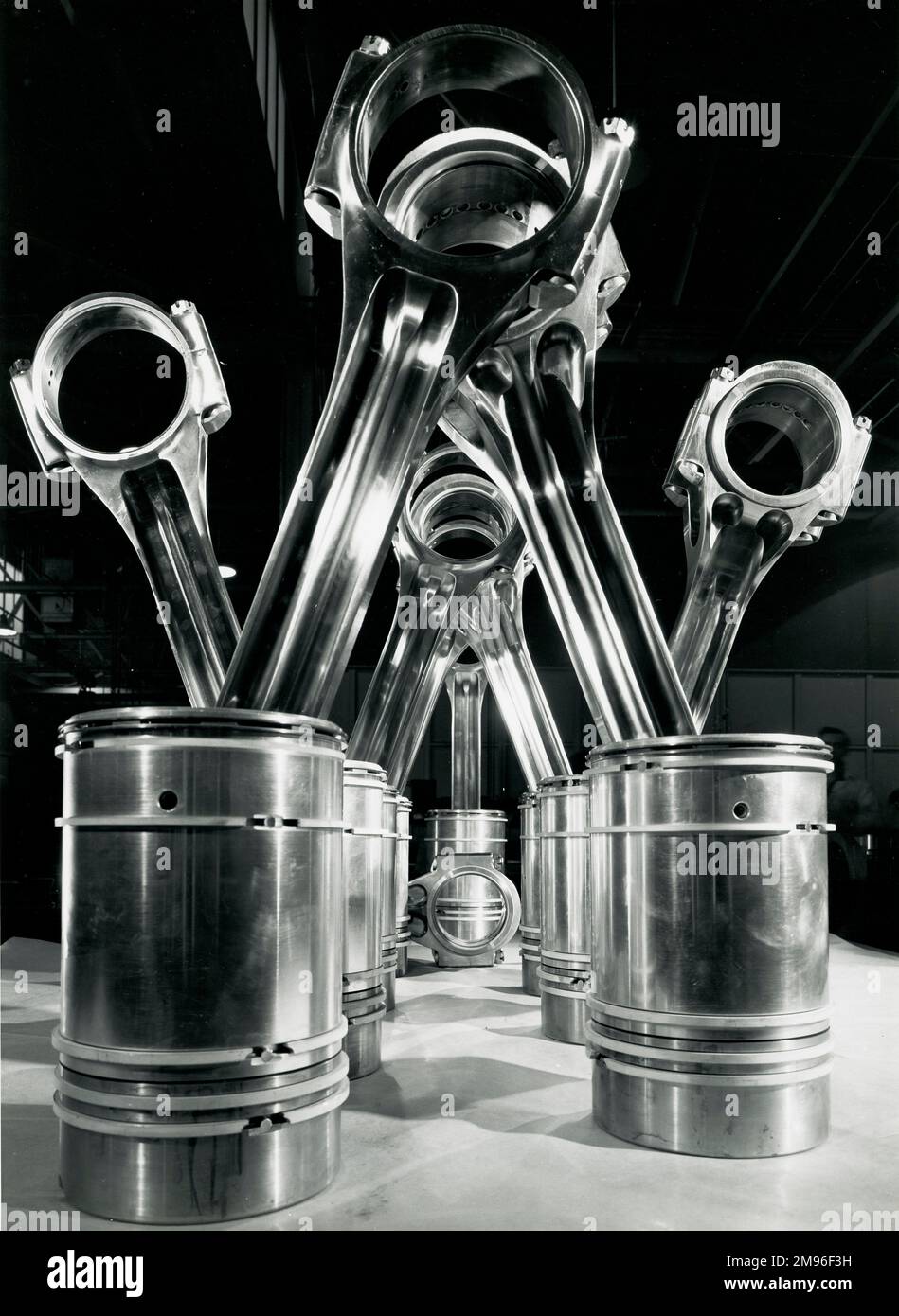 Connecting rods and pistons which transmit power for the 3000 hp Deltic ...