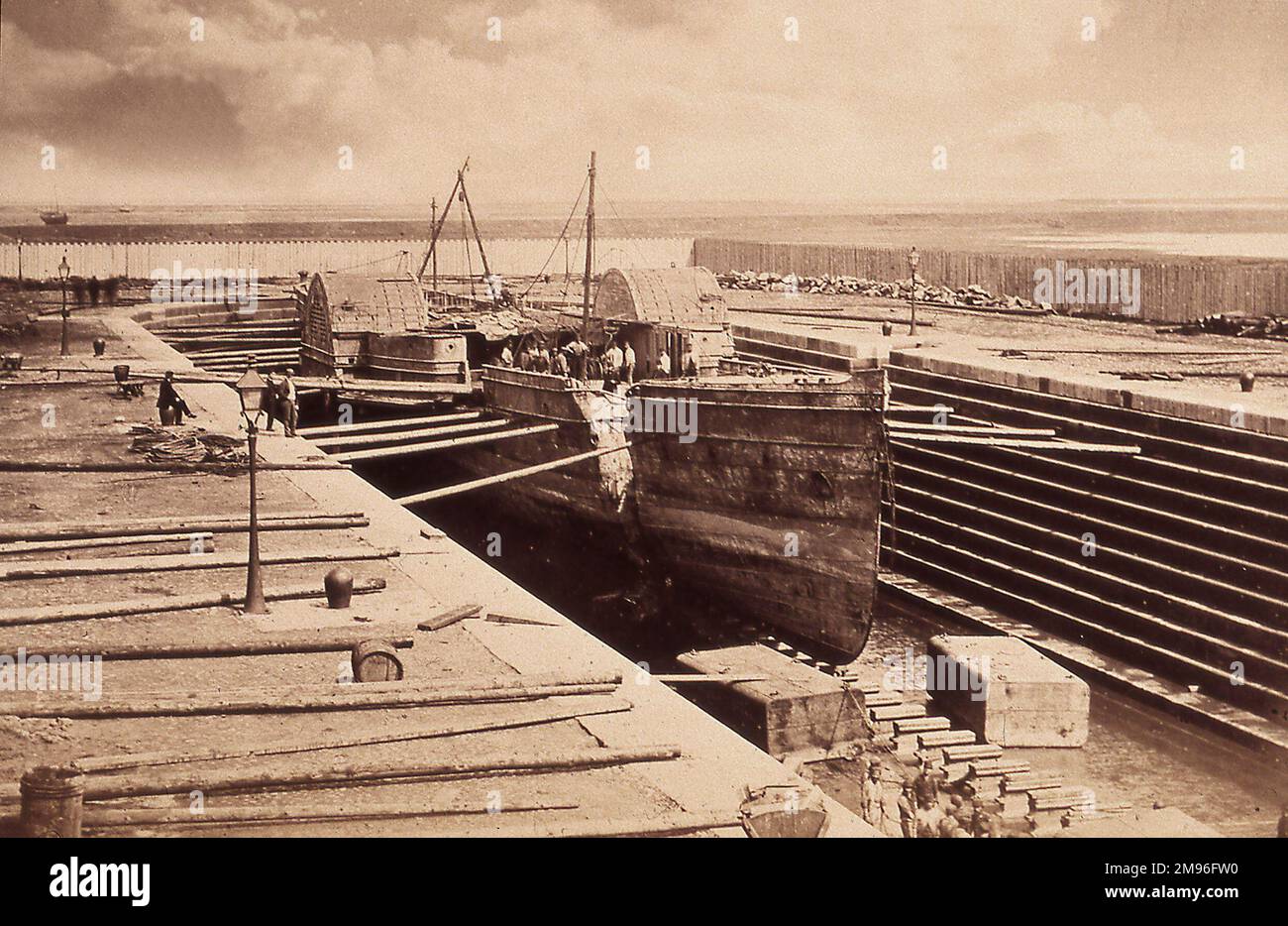 Wolf, mail paddle steamer owned by J and G Burns in dry dock after ...