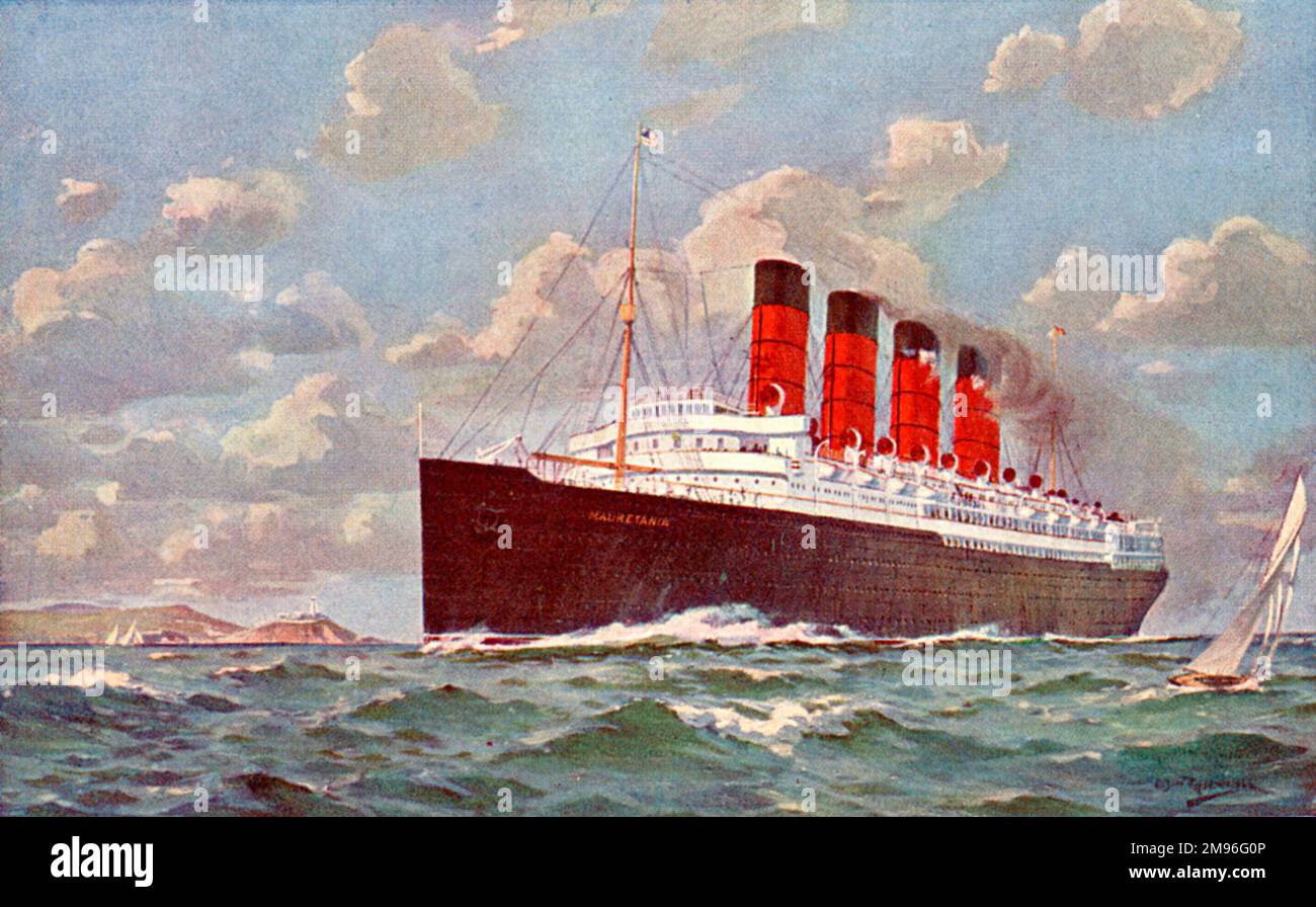 RMS Mauretania steamship, a Cunard liner, at sea, 1908 Stock Photo - Alamy