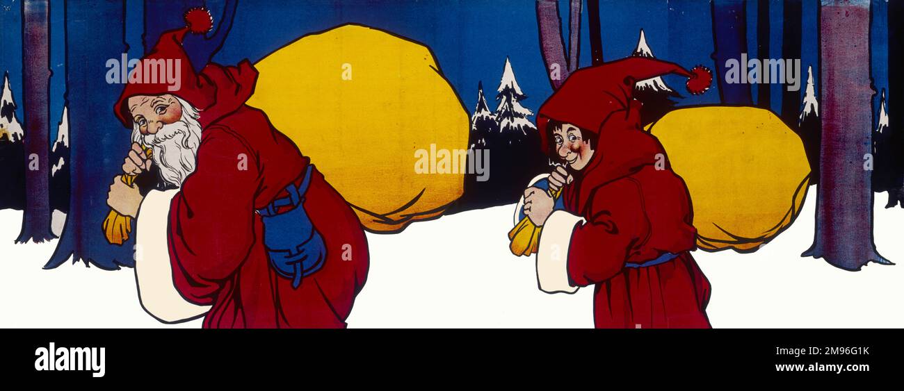 Decorative Christmas frieze with a jolly Father Christmas carrying a ...