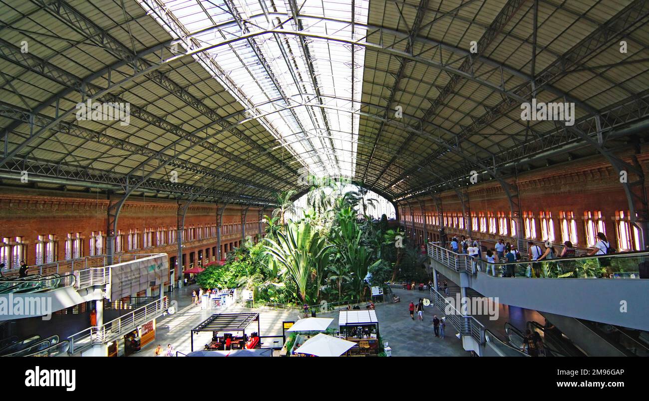 Interior of the hall of the Atocha station in Madrid, Spain, Europe ...