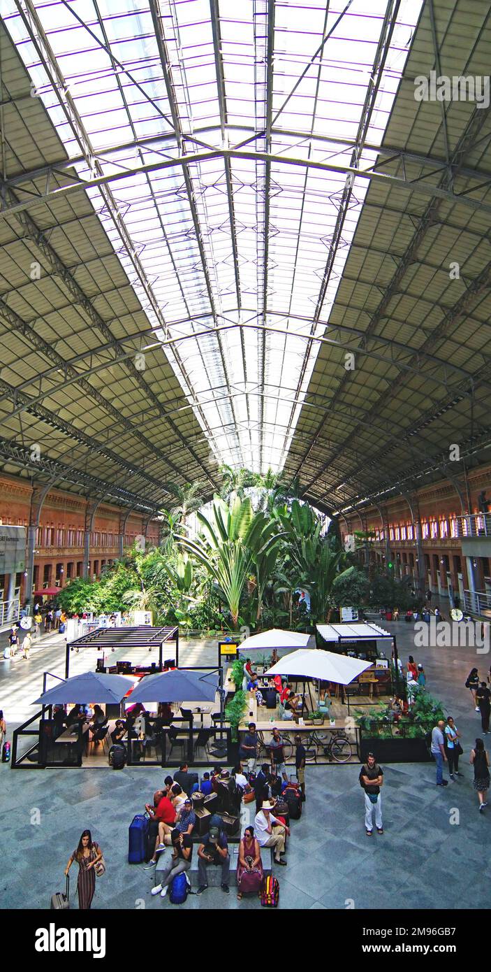 Interior of the hall of the Atocha station in Madrid, Spain, Europe ...