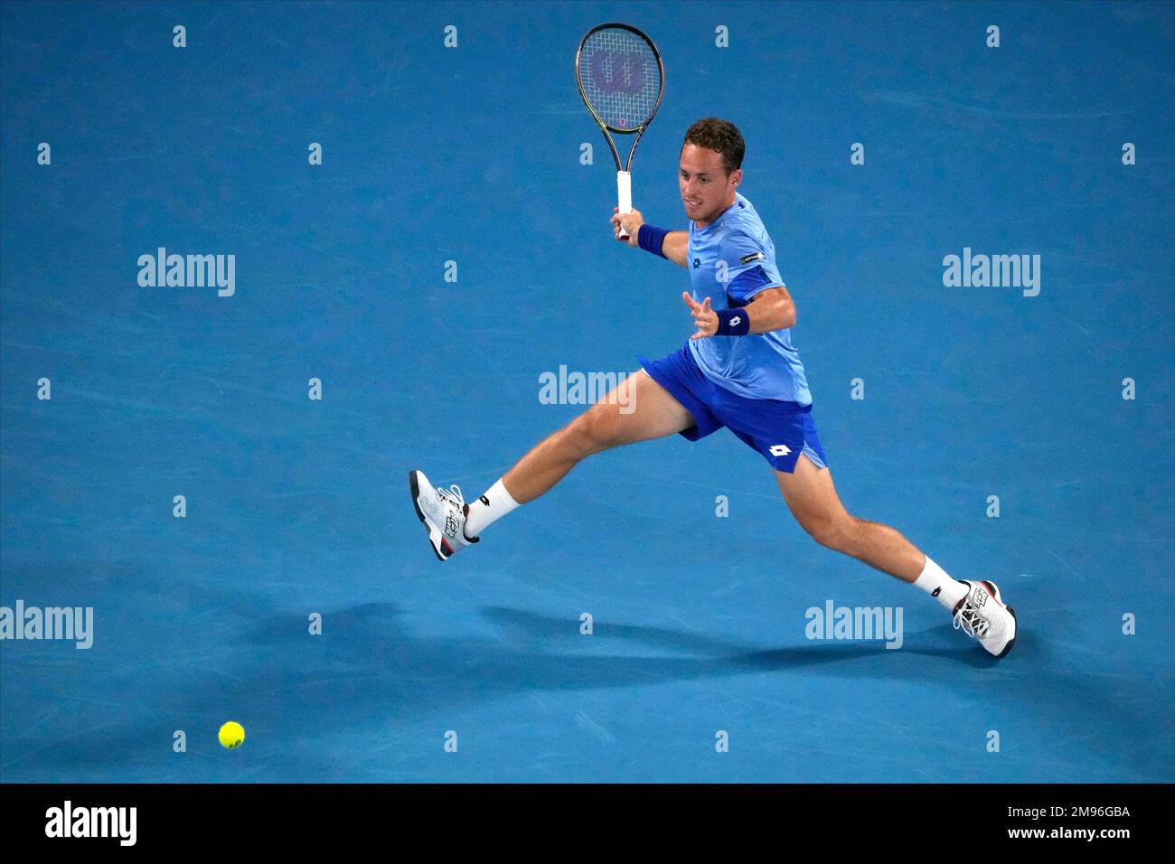 Roberto Carballes Baena of Spain plays a forehand return to Novak ... Roberto Carballes Baena of Spain plays a forehand return to Novak ...