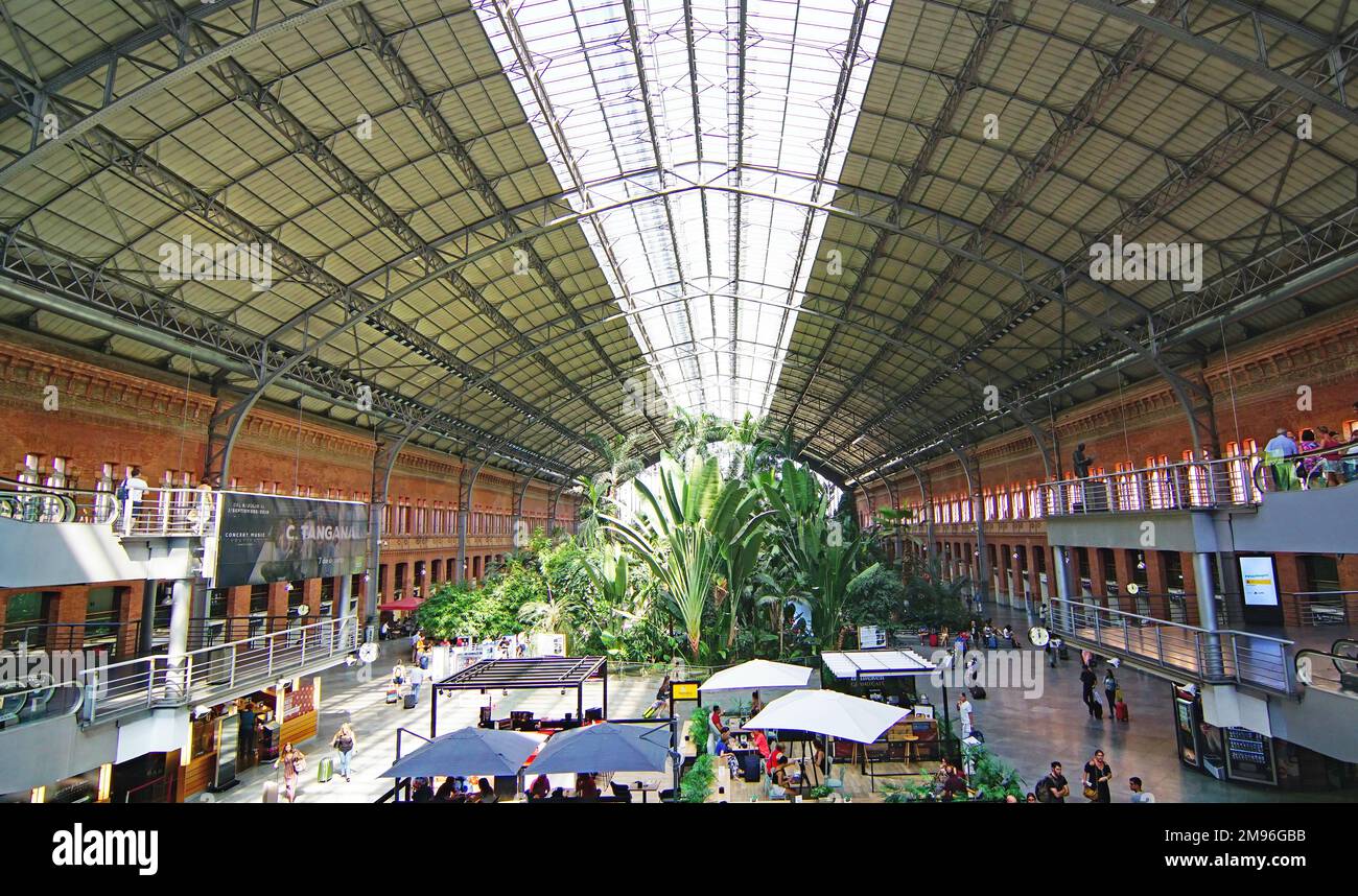 Interior of the hall of the Atocha station in Madrid, Spain, Europe ...