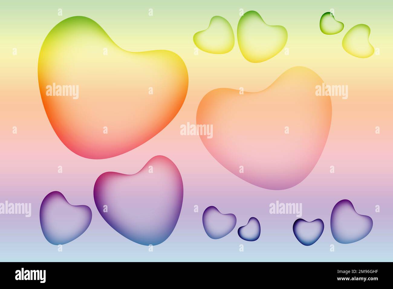 Illustration of 3D Various Sized Hearts on Gradient Pastel Rainbow ...