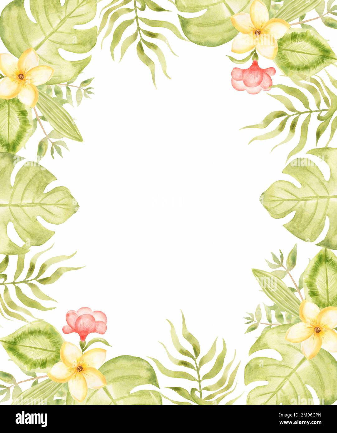 Watercolor Tropical Leaves Clipart, Jungle Greenery Frame, Foliage ...
