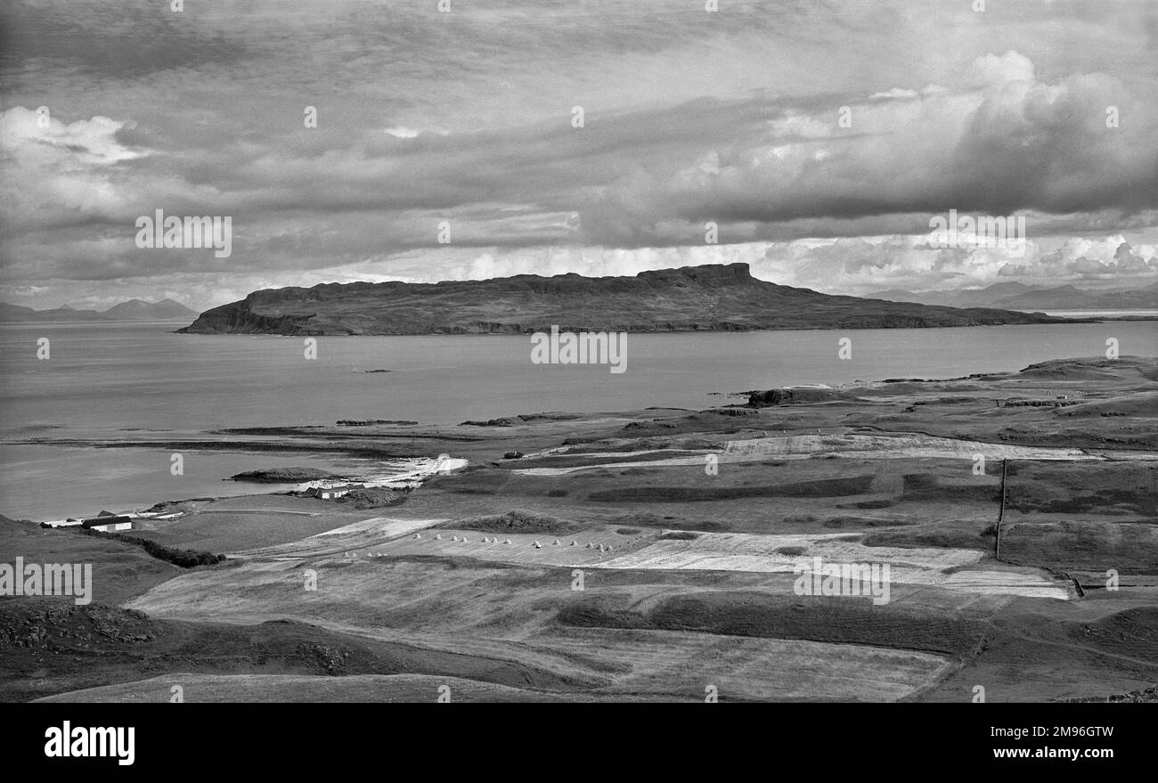 View of the island of Eigg from Ben Airean, Inner Hebrides, northern ...