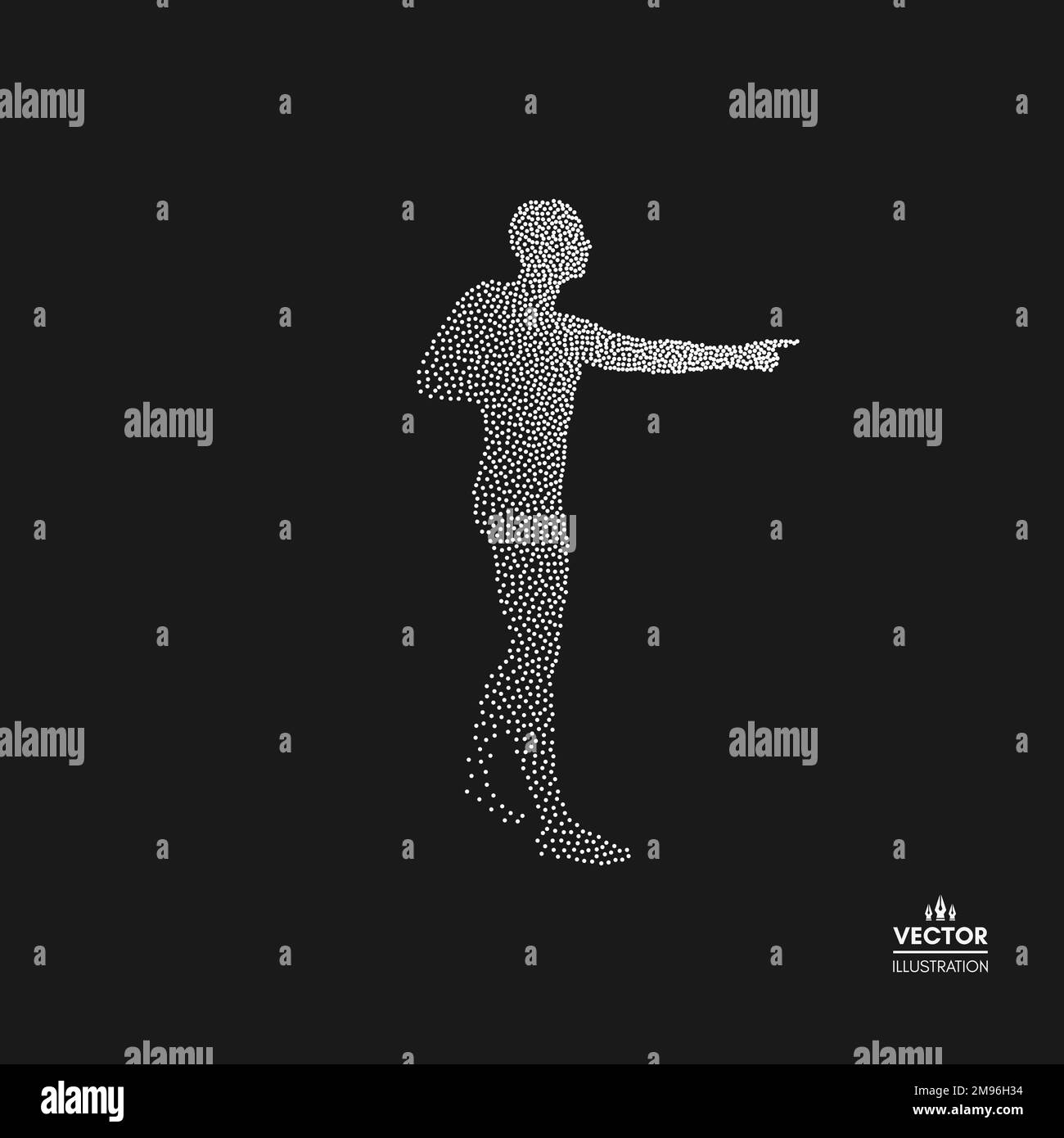 Man pointing his finger. Dotted silhouette of person. Vector ...