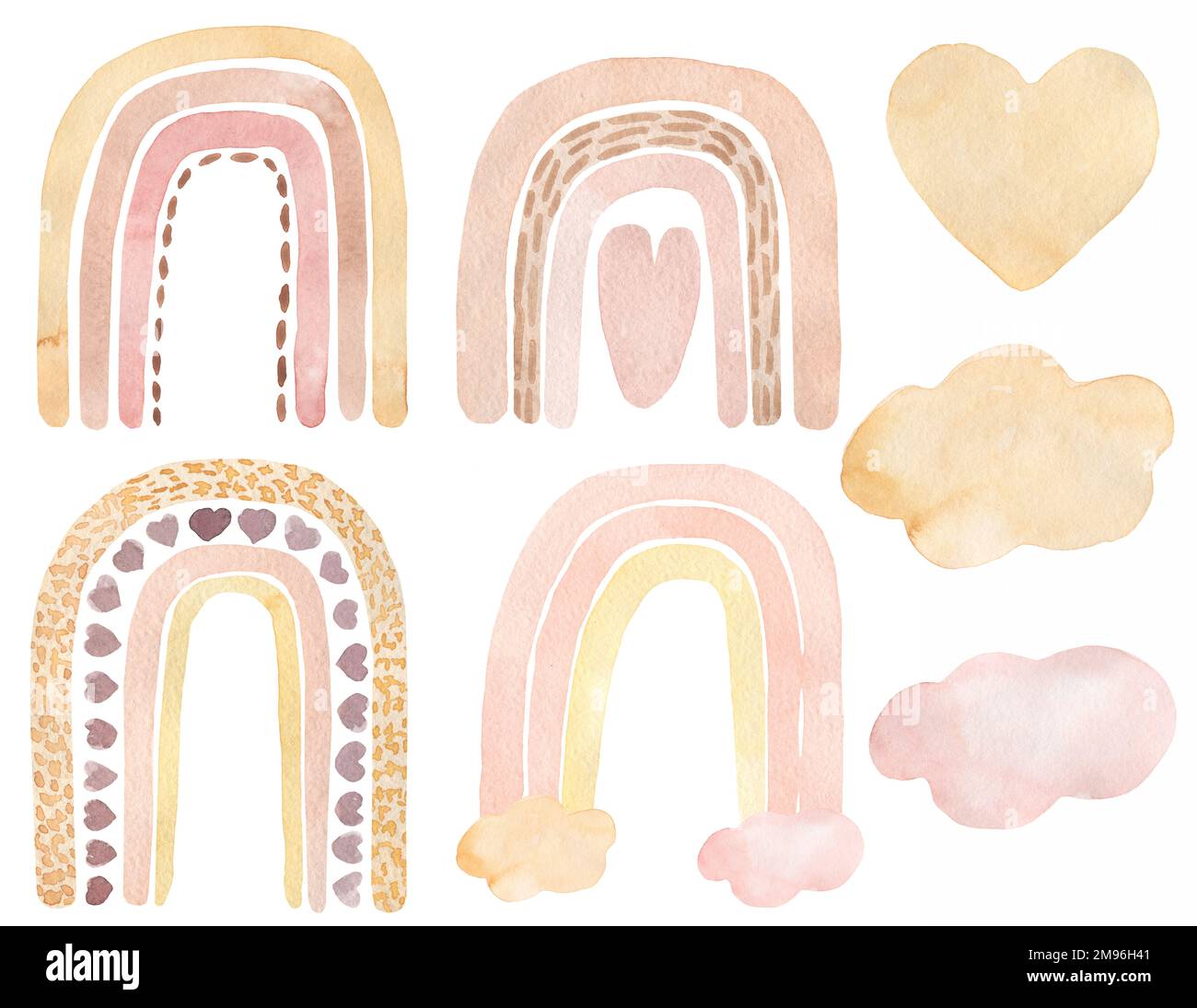 Watercolor Pastel Boho Rainbow Clipart. Delicate Hand Painted Beige ...