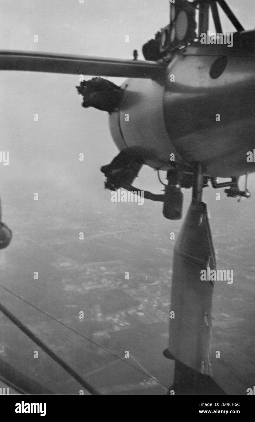 Aircraft in flight over fields, almost certainly an Avro Five (Type 619 ...