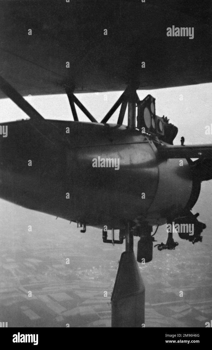 Aircraft in flight over fields, almost certainly an Avro Five (Type 619 ...