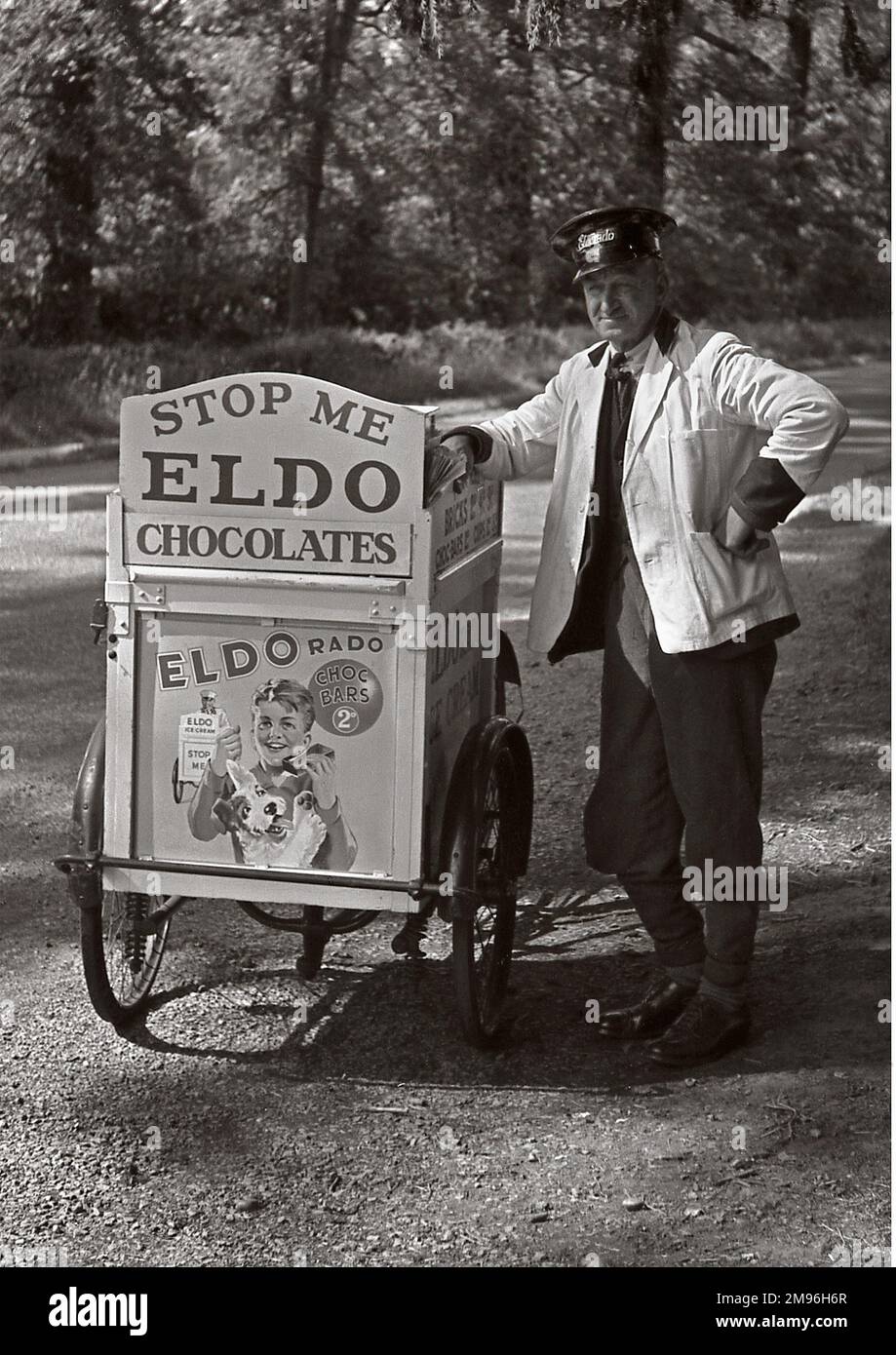 A salesman with his cart, selling Eldo ice cream and chocolate Stock ...