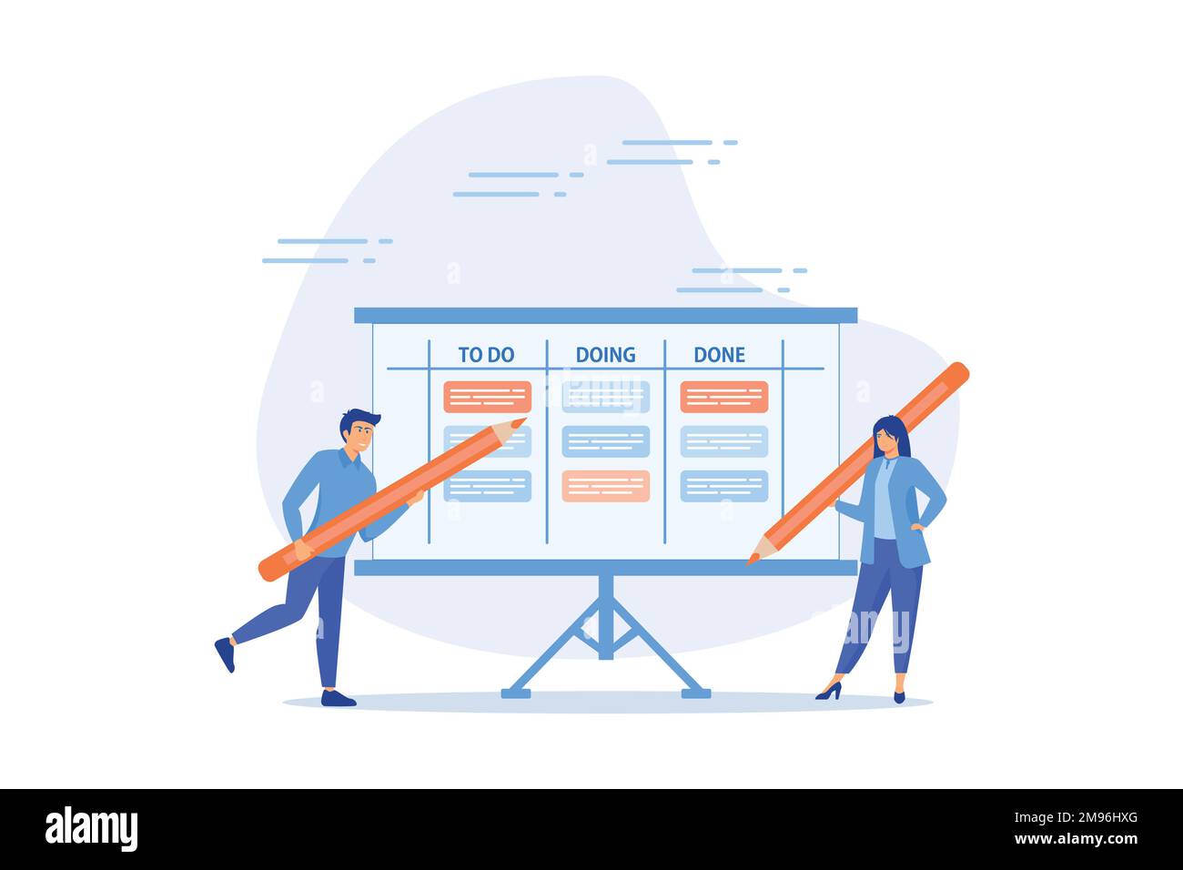 Review work progress on kanban board, todo list, in progress task and finished one, project ...