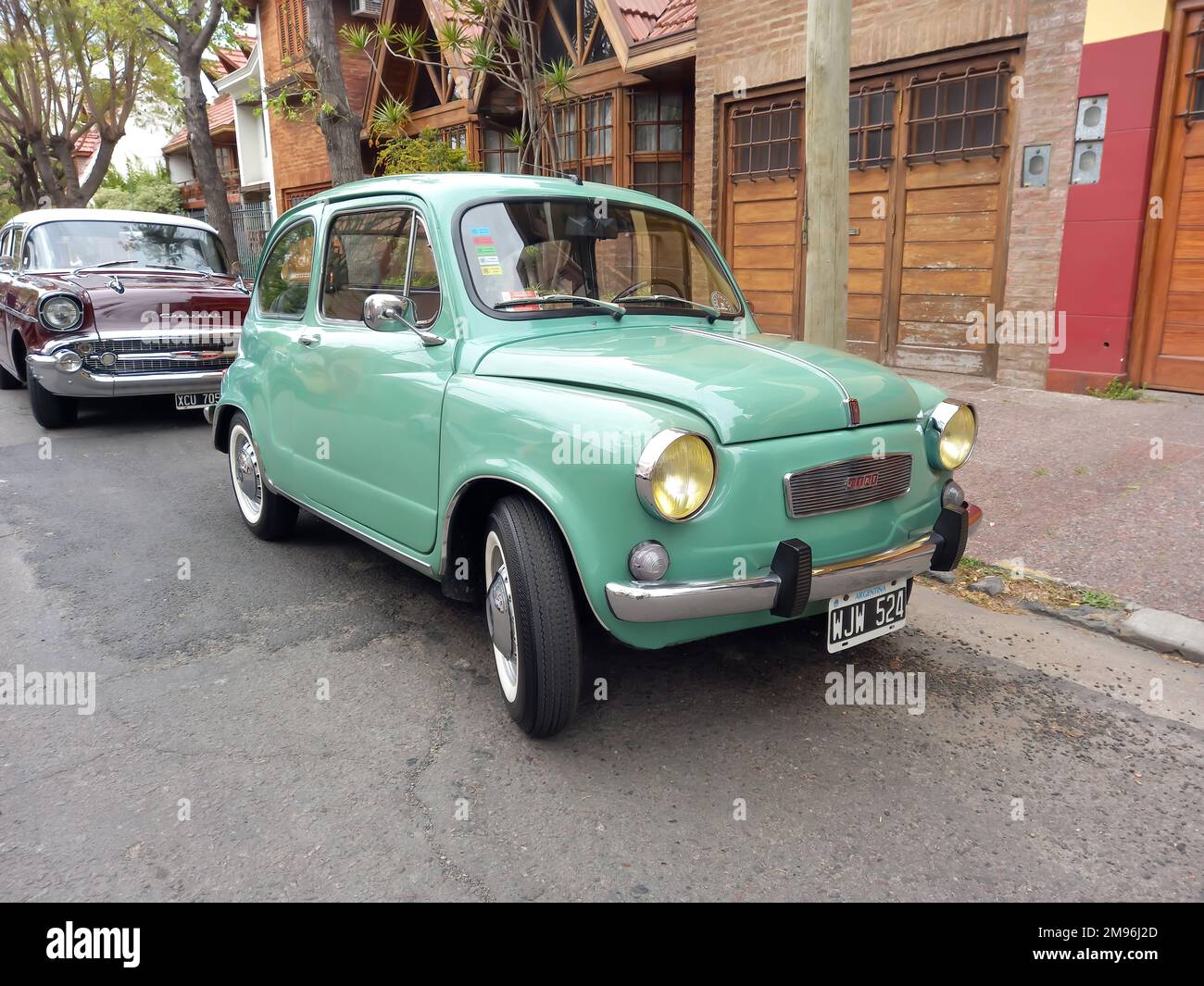 old green 1970s Fiat 600 sedan two door rear engined unibody parked in ...