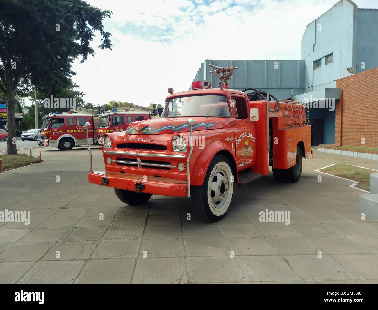 Old classic red 1950s Chrysler Fargo 500 fire truck pumper tanker ...