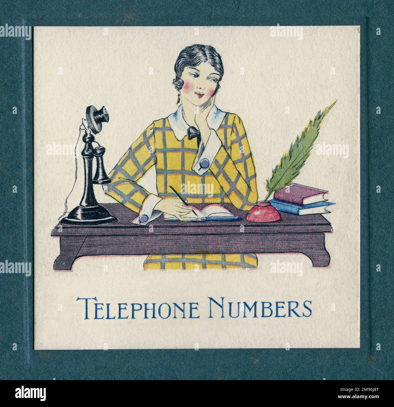 Cover design for a Telephone Numbers book, depicting a woman writing at ...