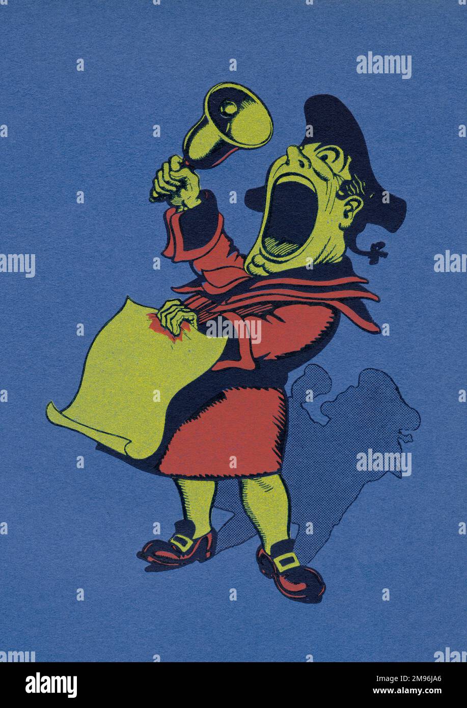 Illustration of a Town Crier, ringing his bell and proclaiming Stock ...
