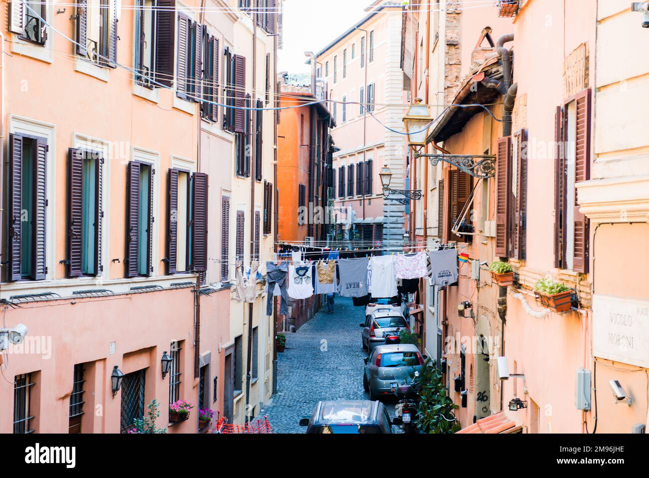 ROME, ITALY - JUNE 30, 2019: Beautiful old street in Trastevere. Rome ...