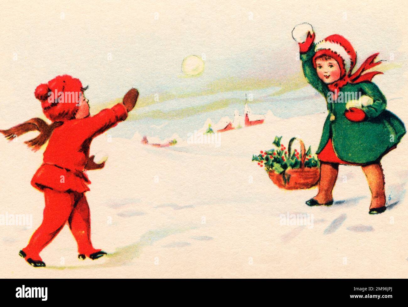 Two children enjoy a snowball fight Stock Photo - Alamy