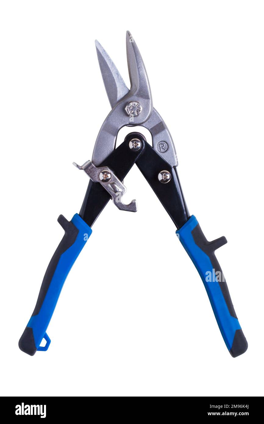 Hand tool. Metal shears with rubberized handles isolated on white ...