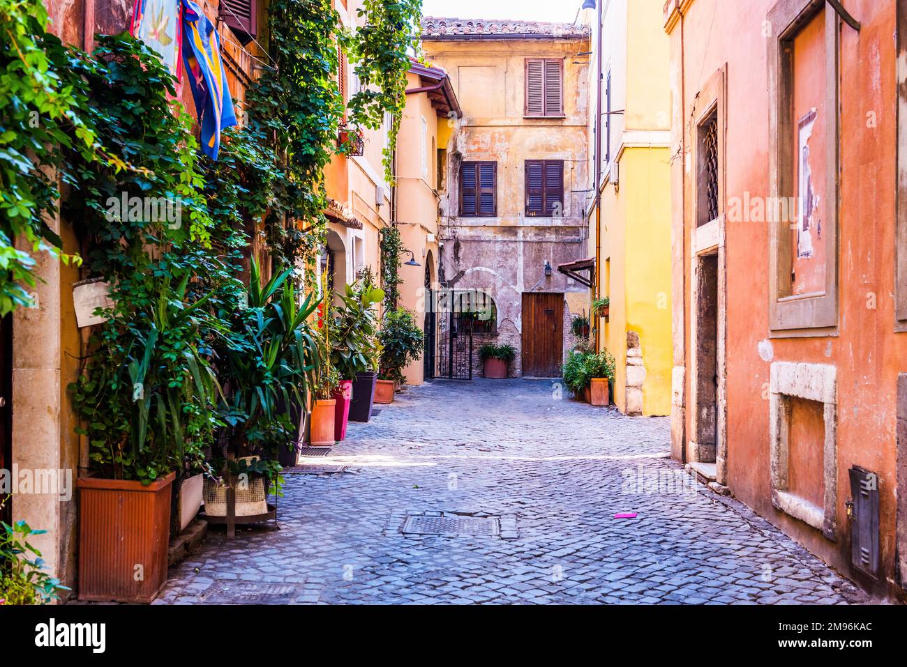 Beautiful old street in Trastevere. Rome, Italy. Trastevere is one of ...