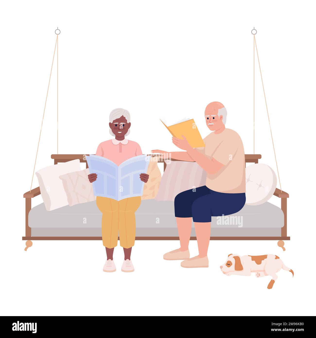 Elderly couple sitting on swing and relaxing semi flat color vector ... Elderly couple sitting on swing and relaxing semi flat color vector ...